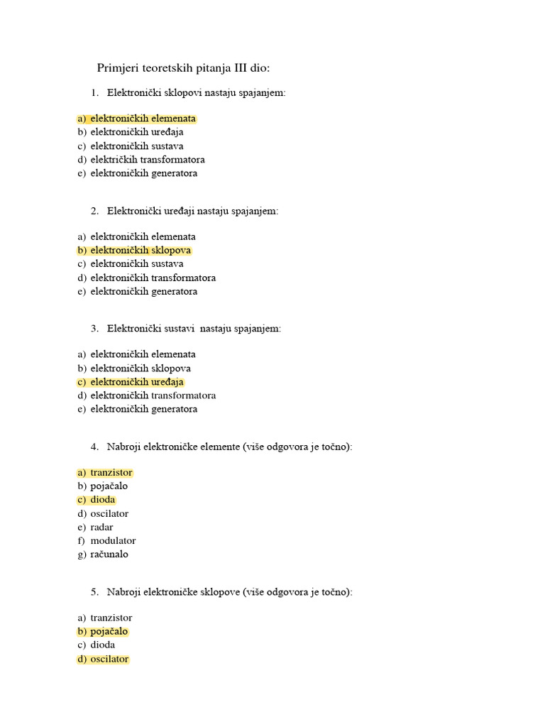 Primjeri Teoretskih Pitanja III Dio | PDF