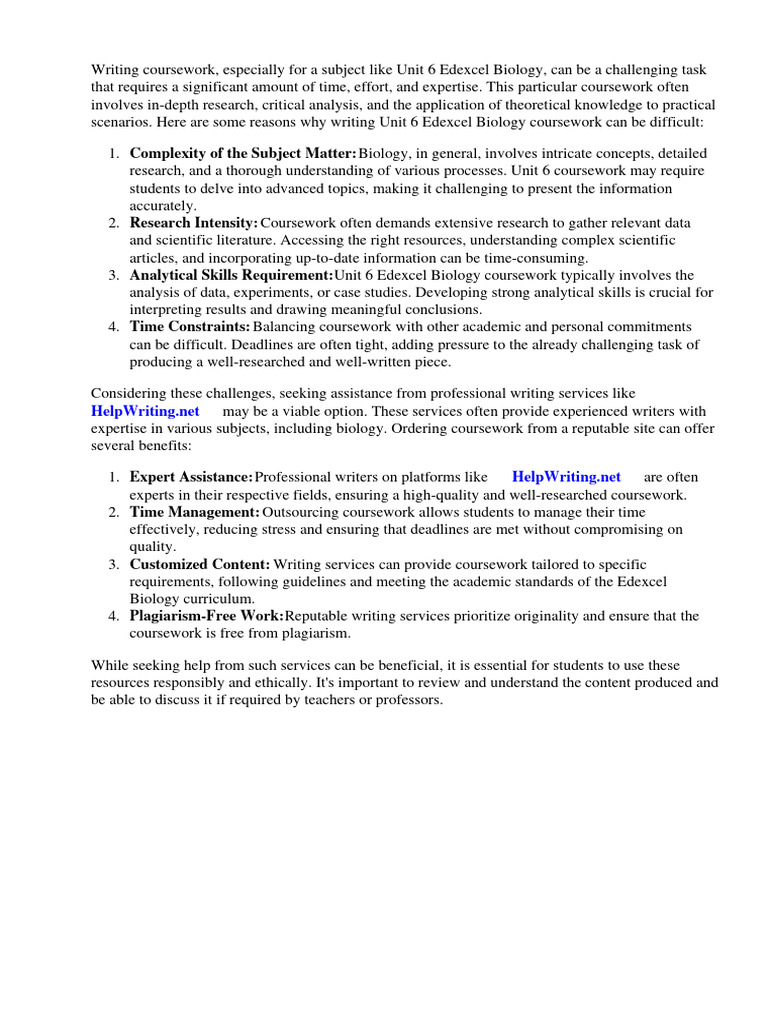 Unit 6 Edexcel Biology Coursework | PDF | Expert | Facebook