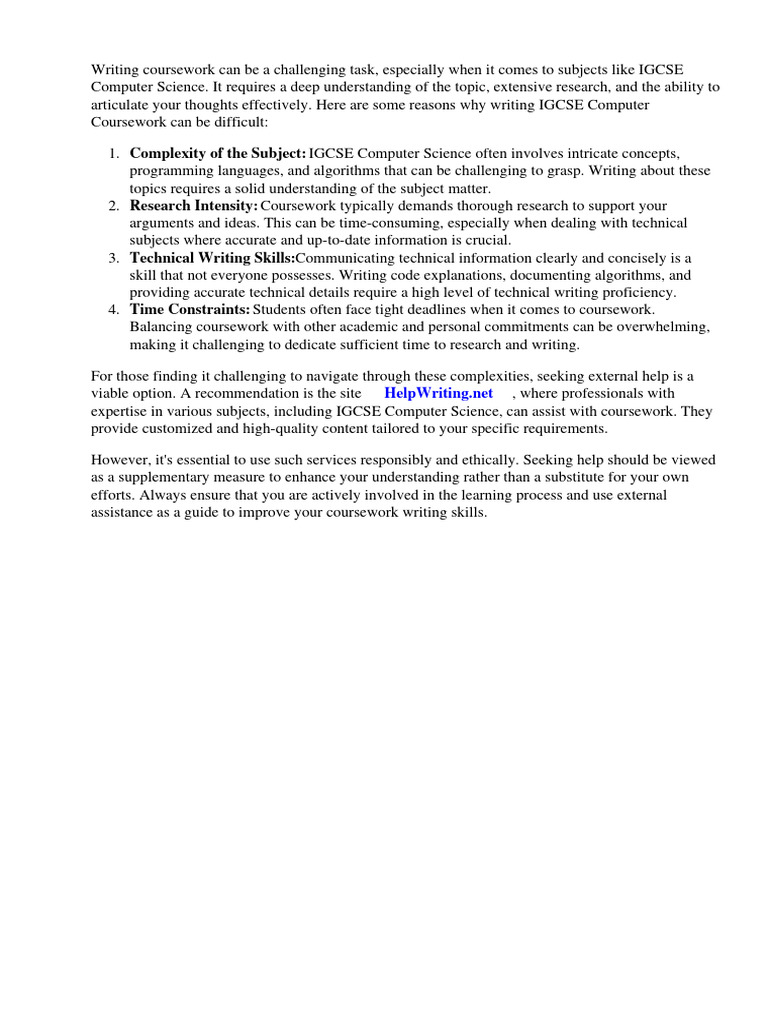 Igcse Computer Coursework Guide | PDF