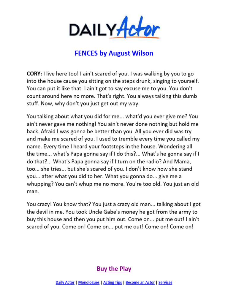 Cory's Defiance in Fences Monologue | PDF