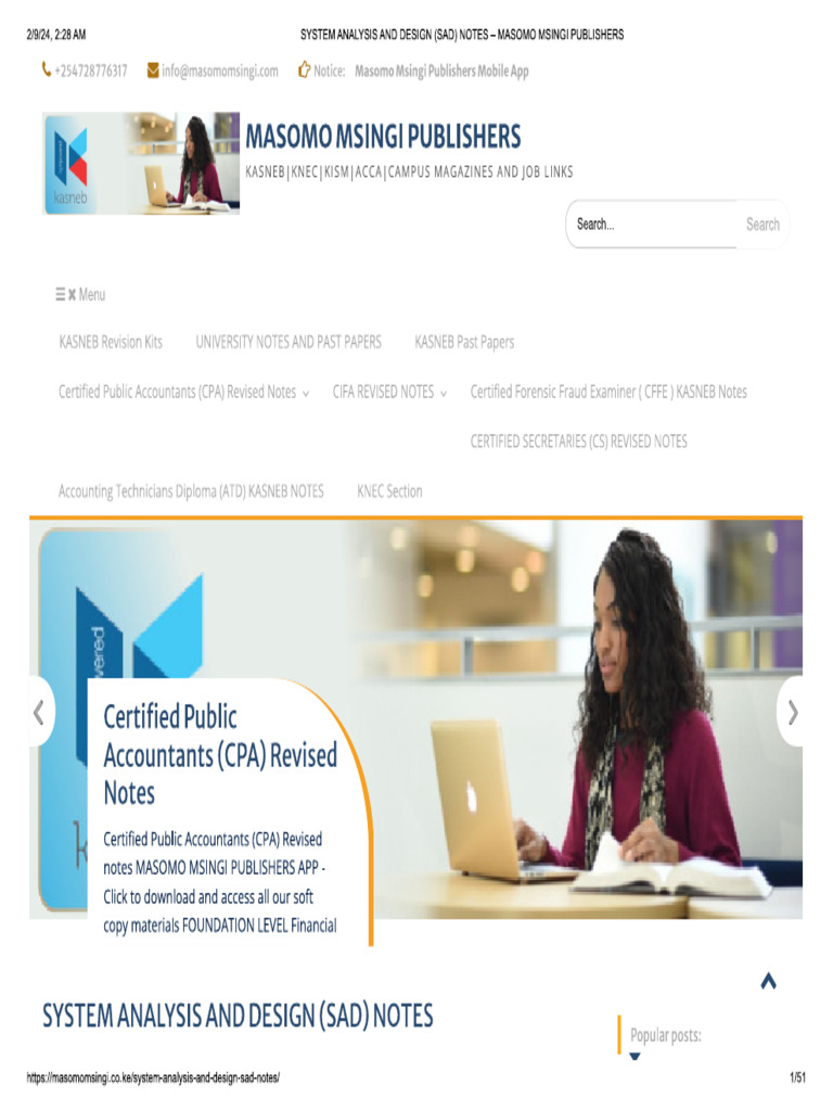 System Analysis and Design (Sad) Notes - Masomo Msingi Publishers | PDF