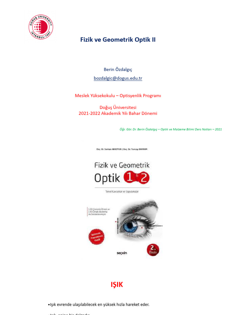 Fizik Ve Geometrik Optik II - Ders Genel | PDF