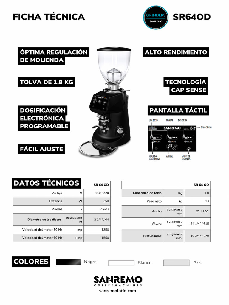 Ficha Ténica Molino-Sr64od - Sanremo | PDF