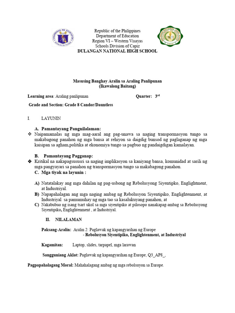 Republic of The Philippines Department of Education Region VI - Western Visayas Schools Division ...