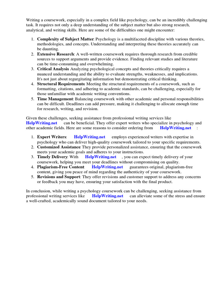 Psychology Coursework Example | Download Free PDF | Psychology | Stress ...