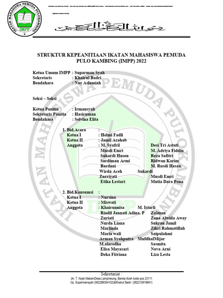 Struktur Kepanitiaan Impp 2022 | PDF