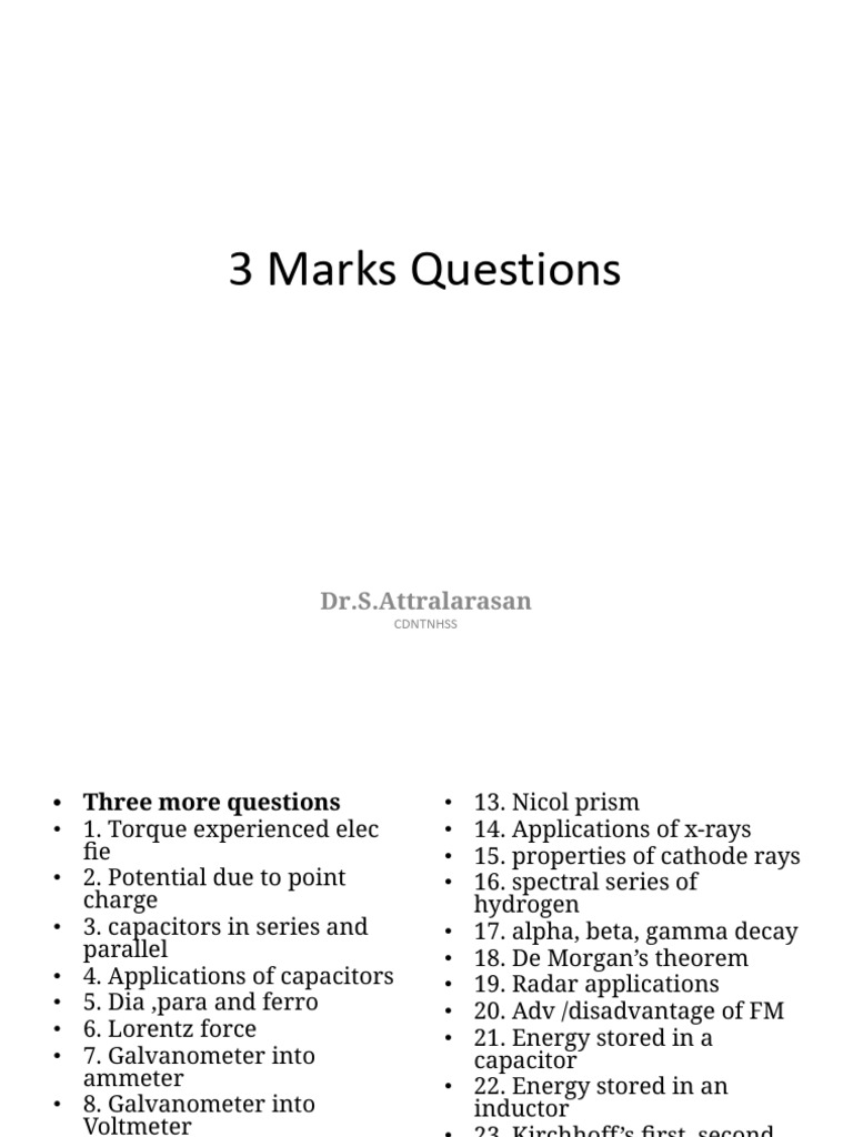 3 Marks Questions | PDF