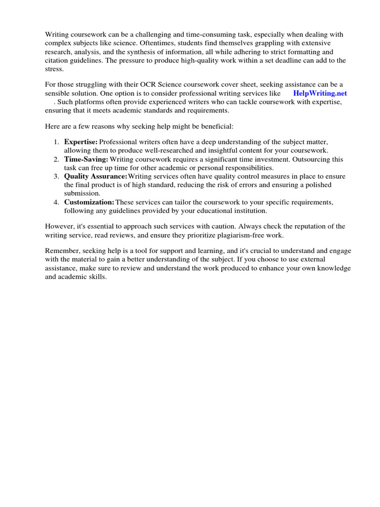 Ocr Coursework Cover Sheet Science | PDF | Facebook | Linked In