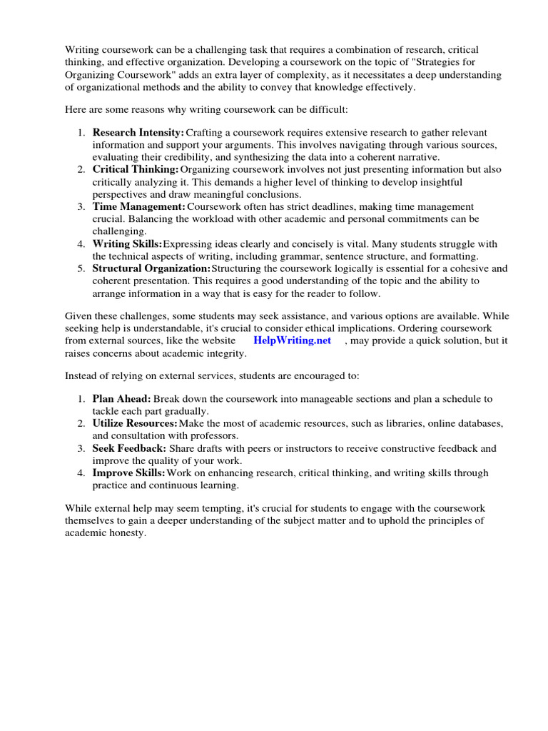 Strategies For Organising Coursework | PDF | Professional Skills | Time Management