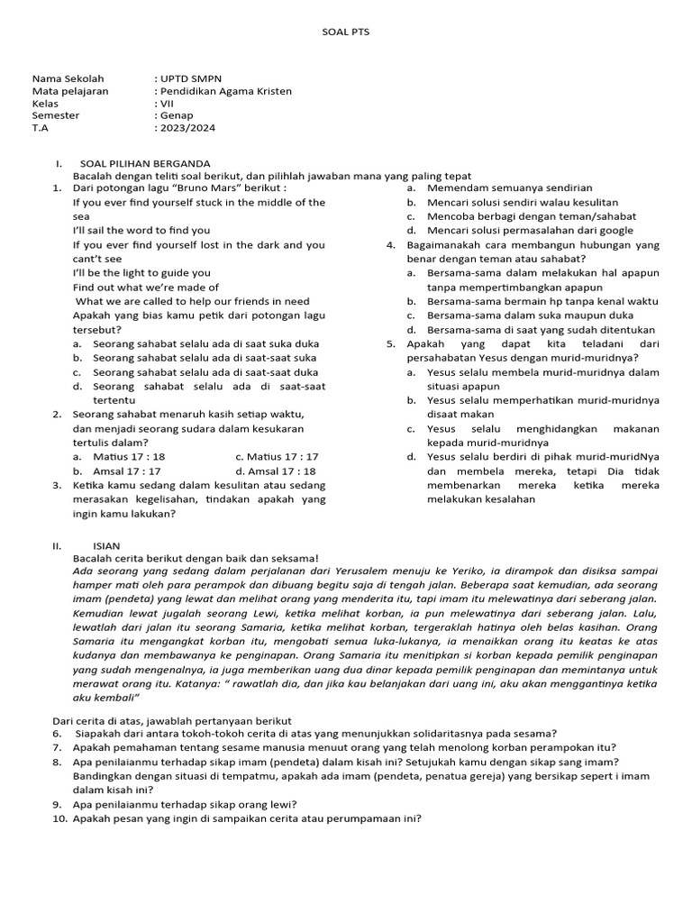 SOAL PTS Genap 2024 | PDF