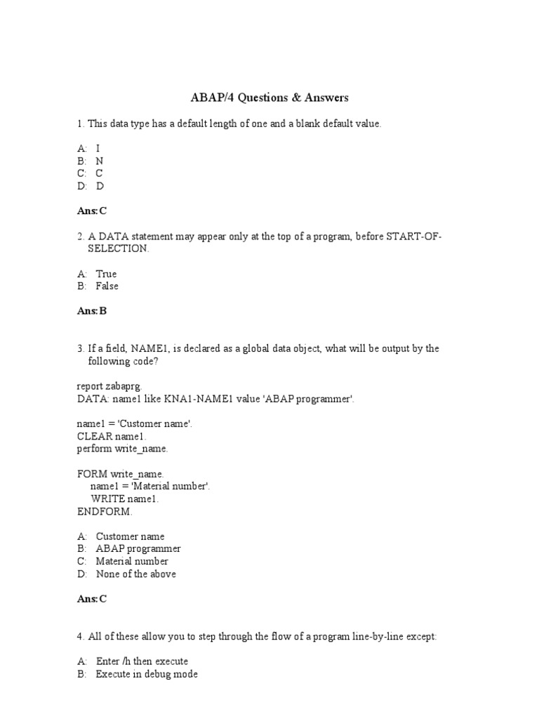 Abap Questions Pdf C Programming Language Parameter Computer