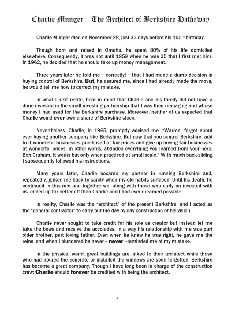 Warren Buffett's Annual Letter To Shareholders | PDF | Stock Market ...