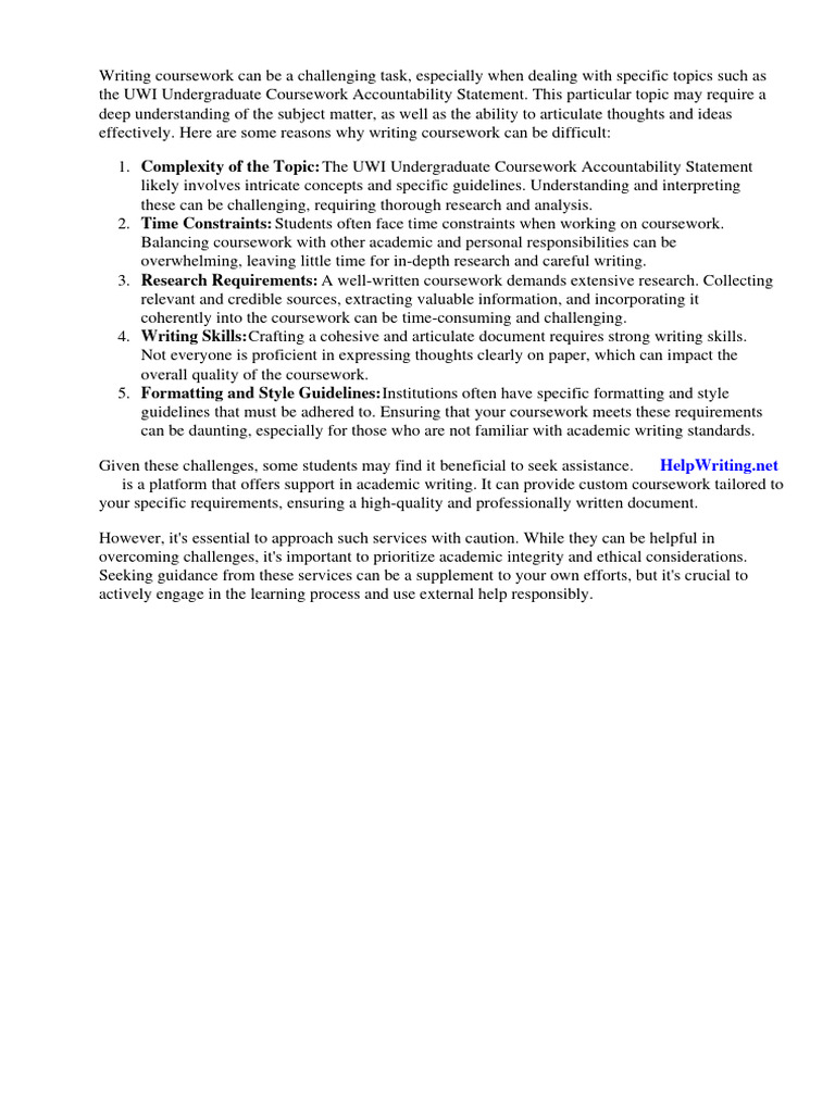 Uwi Undergraduate Coursework Accountability Statement | PDF | Human ...