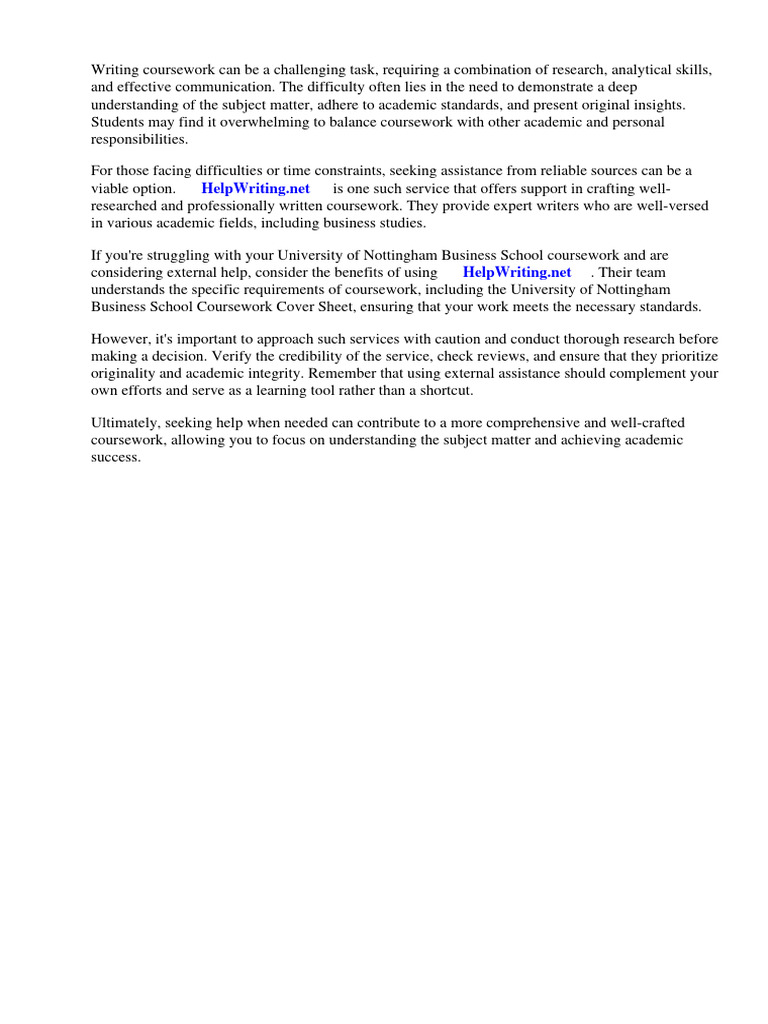 University of Nottingham Business School Coursework Cover Sheet | PDF