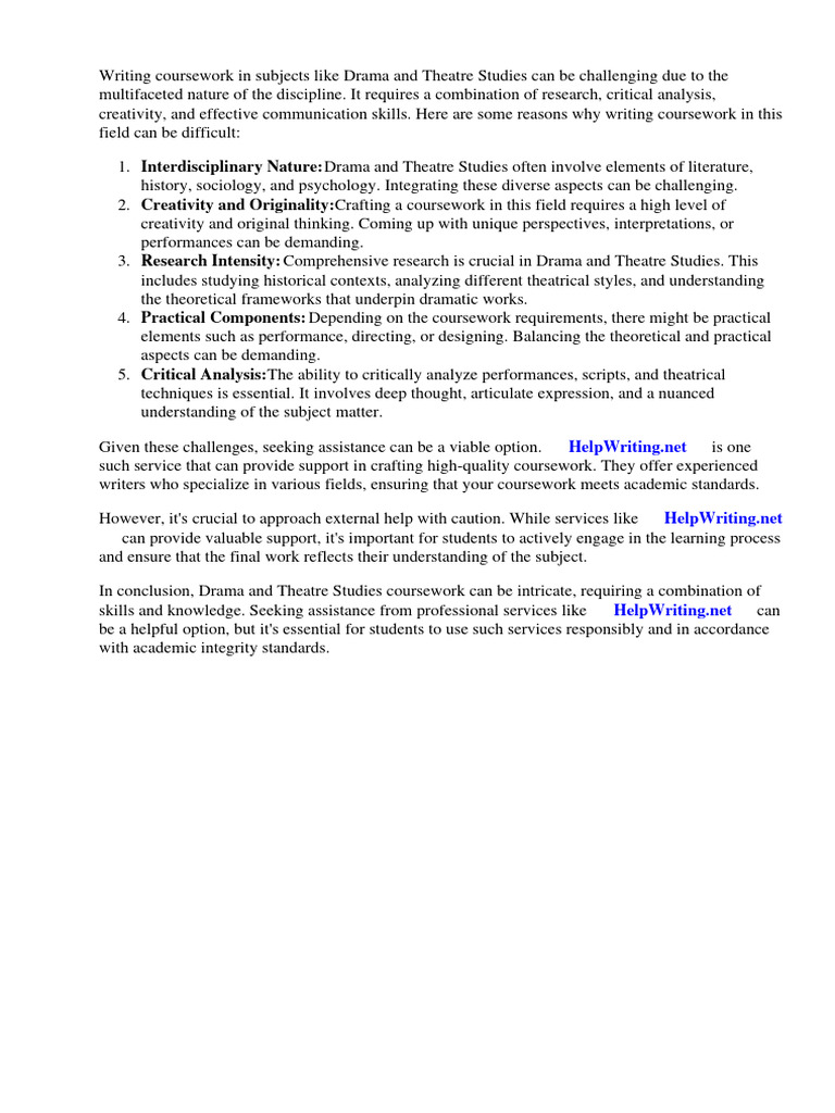 As Drama and Theatre Studies Coursework | PDF