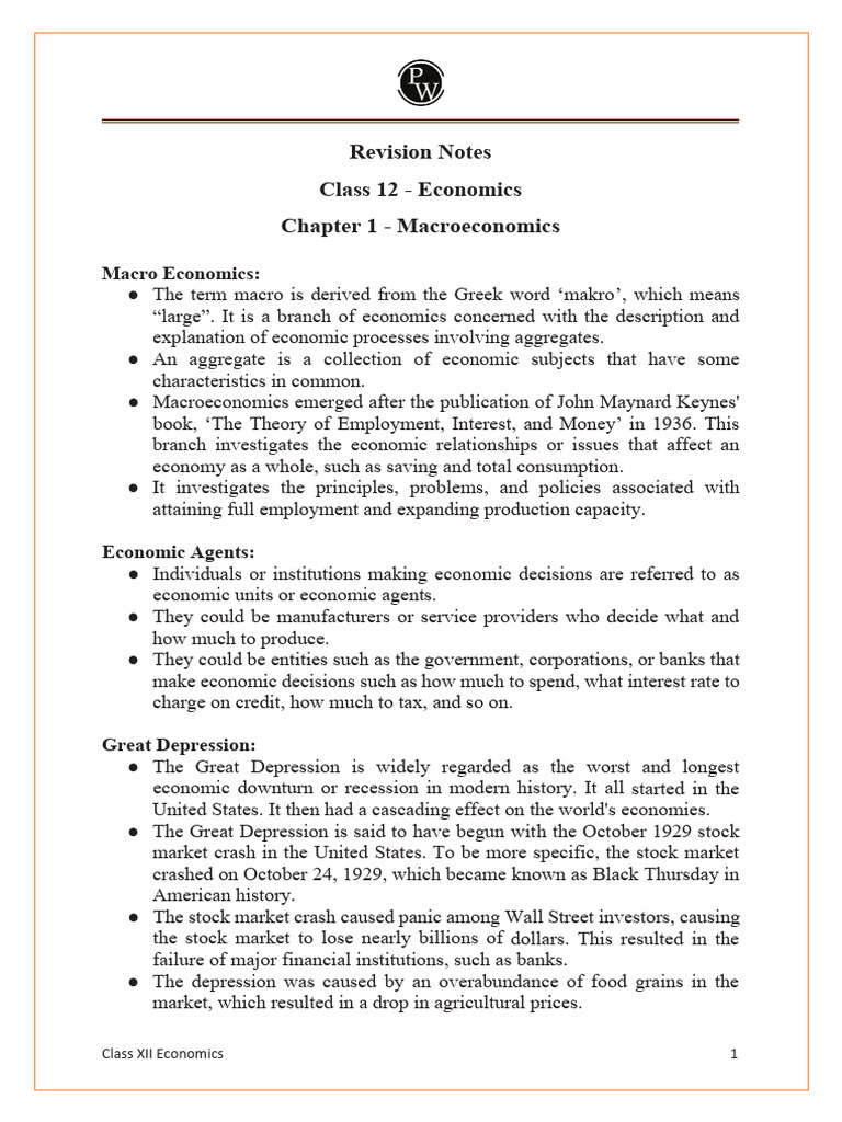 Introduction To Macro Economics Class 12 Notes CBSE Macro Economics ...