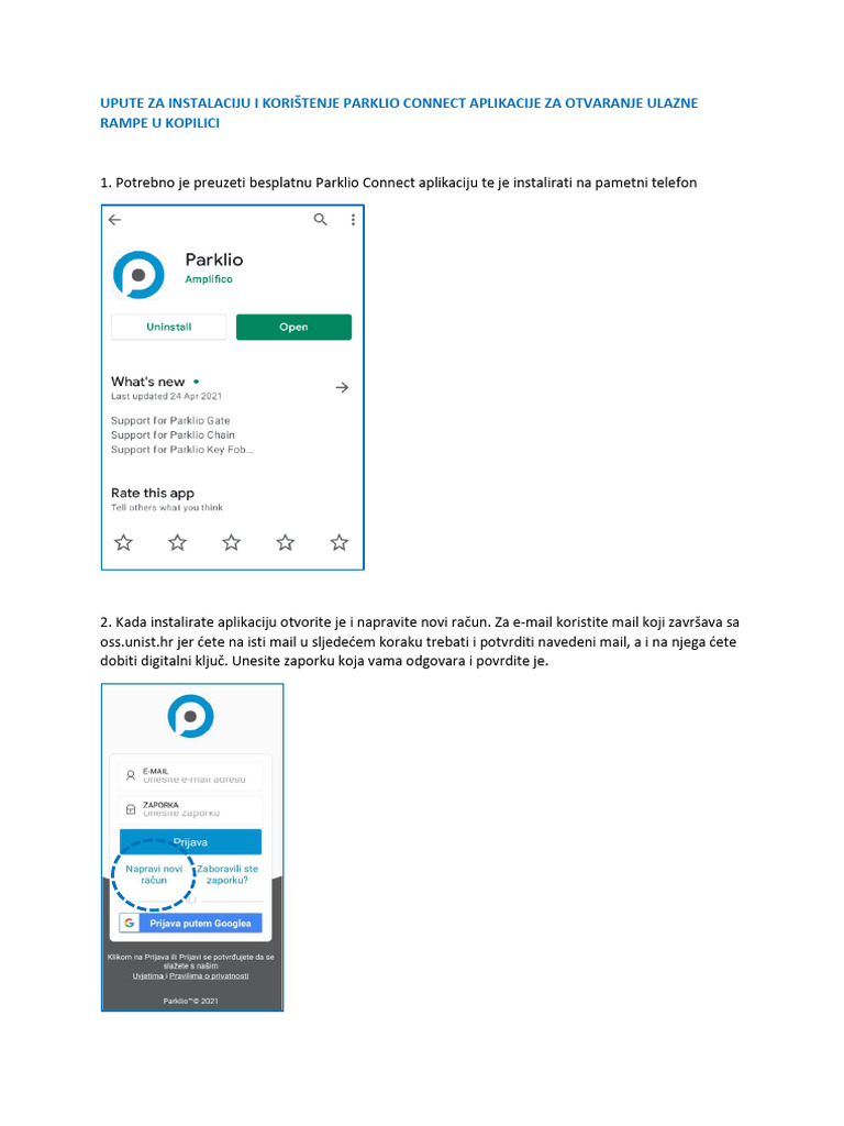 Upute Za Instalaciju I Korištenje Parklio Connect Aplikacije Za Otvaranje Ulazne Rampe U ...