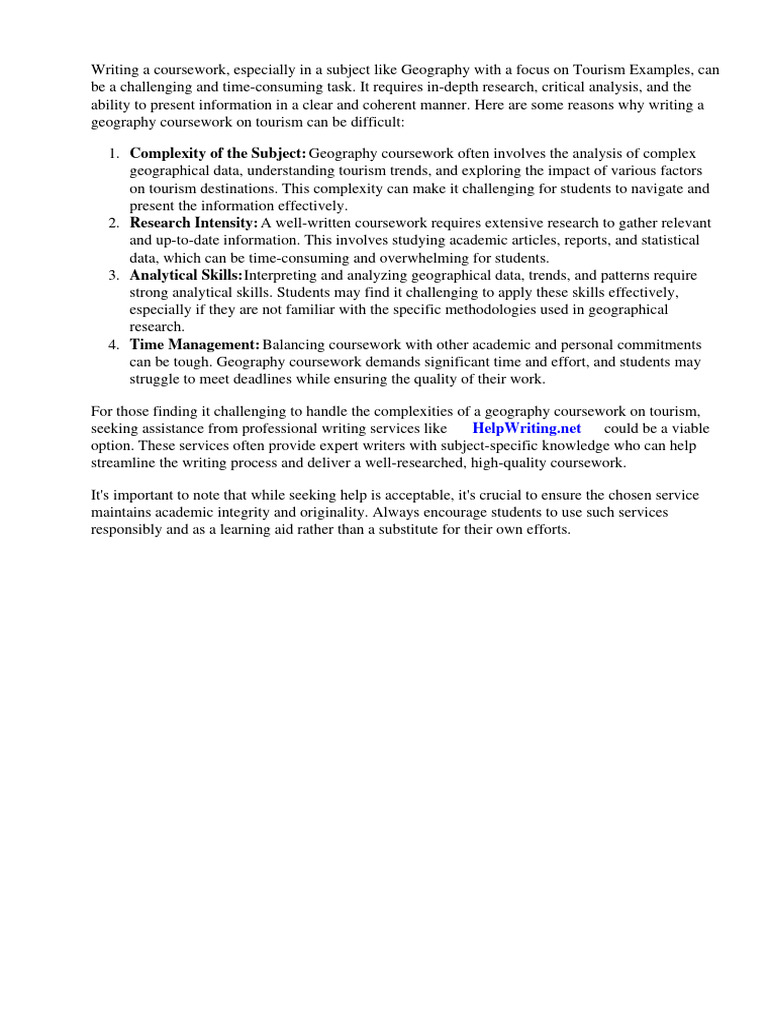 Geography Coursework Tourism Examples | PDF | Tourism | Geography