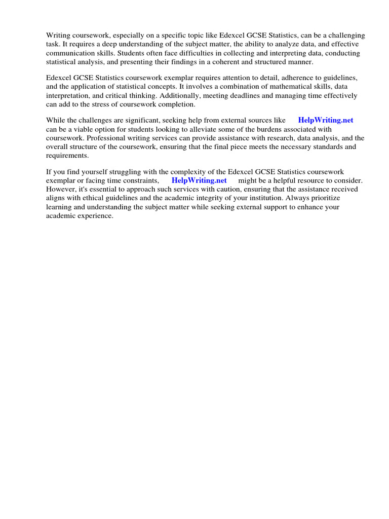 Edexcel Gcse Statistics Coursework Exemplar Download Free Pdf