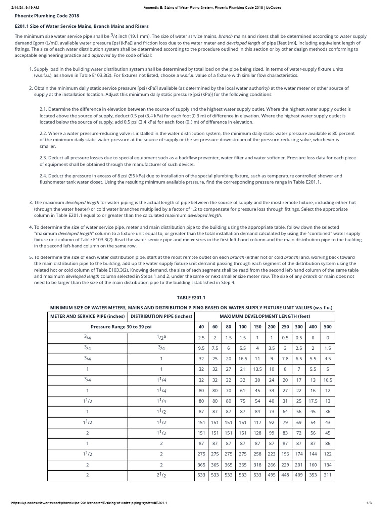 Appendix E - Sizing of Water Piping System, Phoenix Plumbing Code 2018 ...