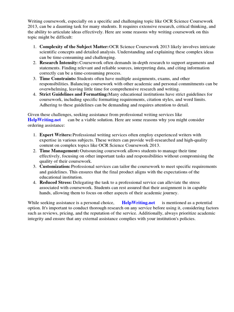 Ocr Science Coursework 2013 | PDF | Career & Growth