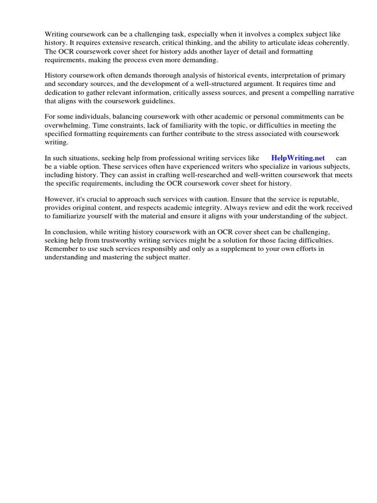 Ocr Coursework Cover Sheet History | PDF Ocr Coursework Cover Sheet History | PDF