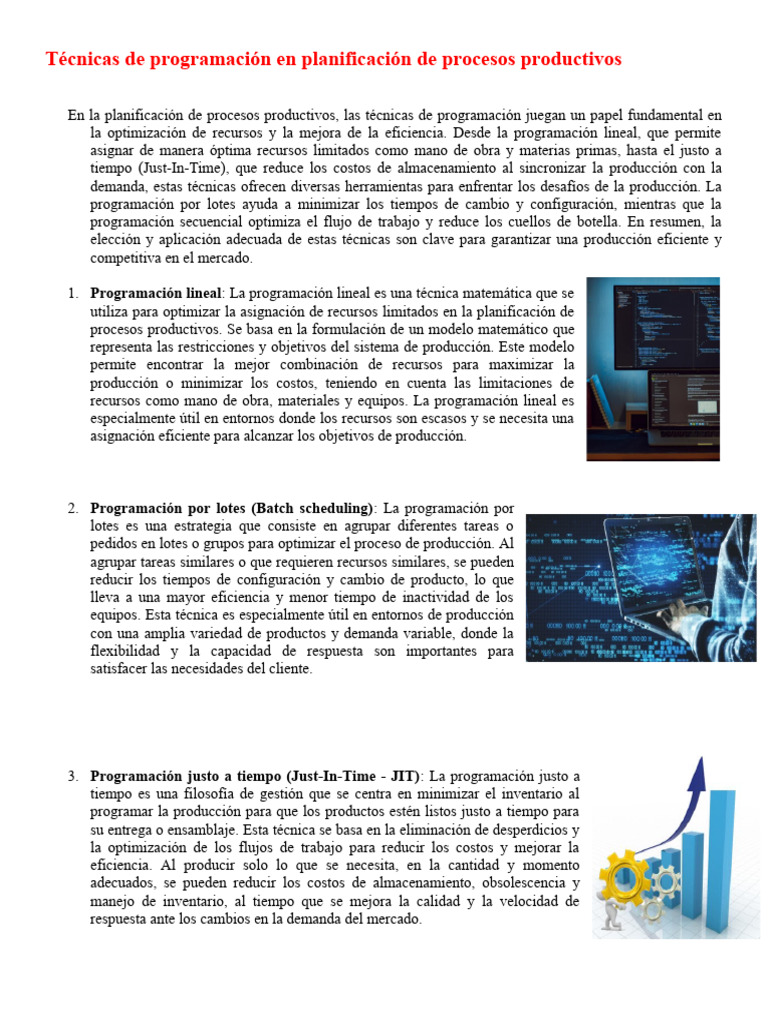 Técnicas de Programación en Planificación de Procesos Productivos | Descargar gratis PDF | Lean ...