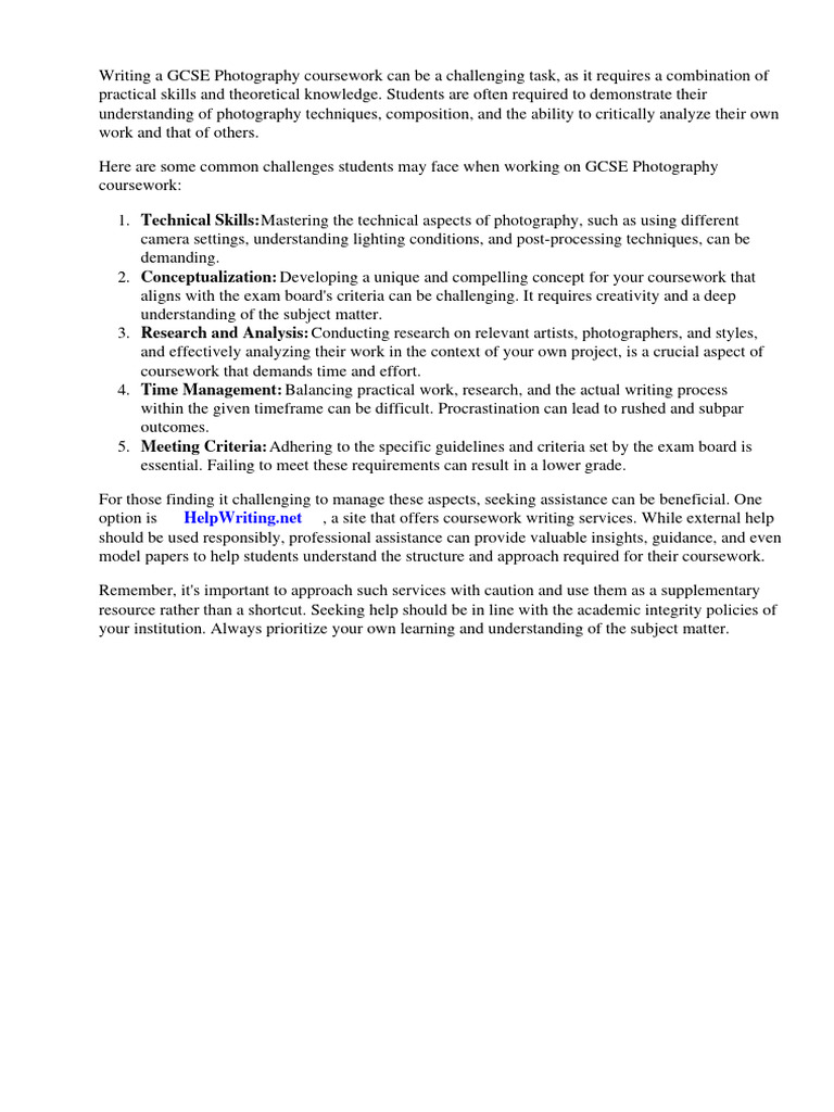 Gcse Photography Coursework | PDF