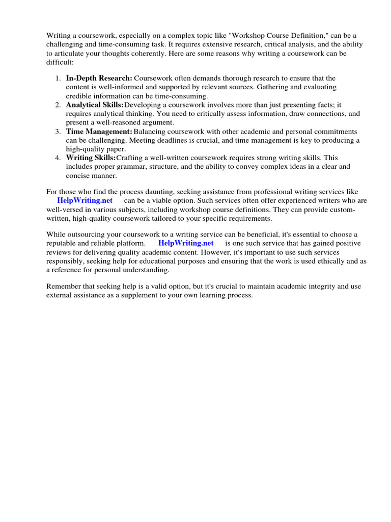 Workshop Course Definition | PDF