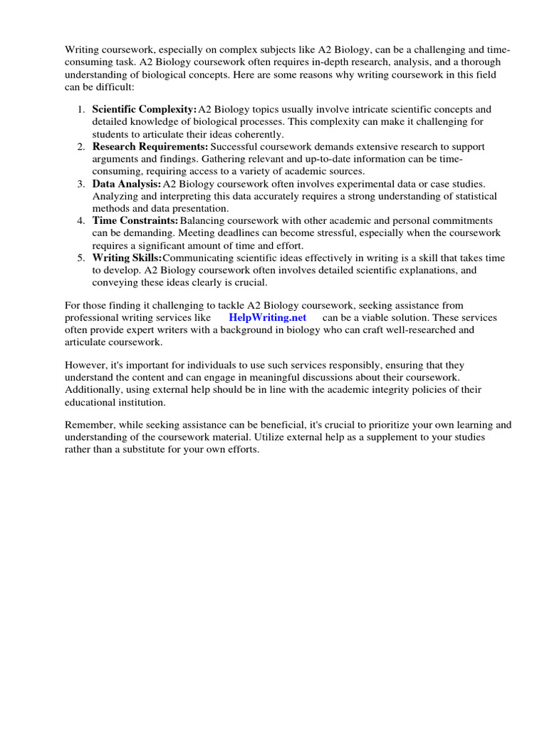 A2 Biology Coursework Topics | PDF