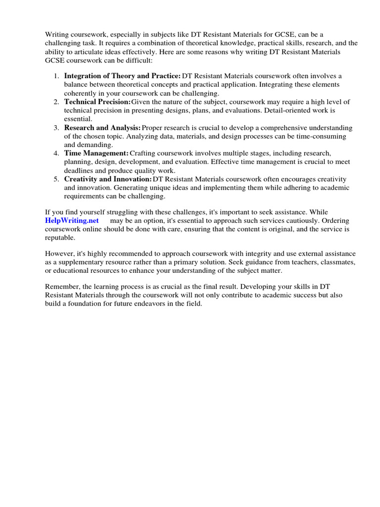 DT Resistant Materials Gcse Coursework Example | Download Free PDF ...