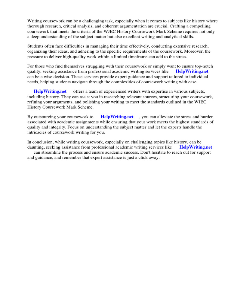 Wjec History Coursework Mark Scheme | PDF