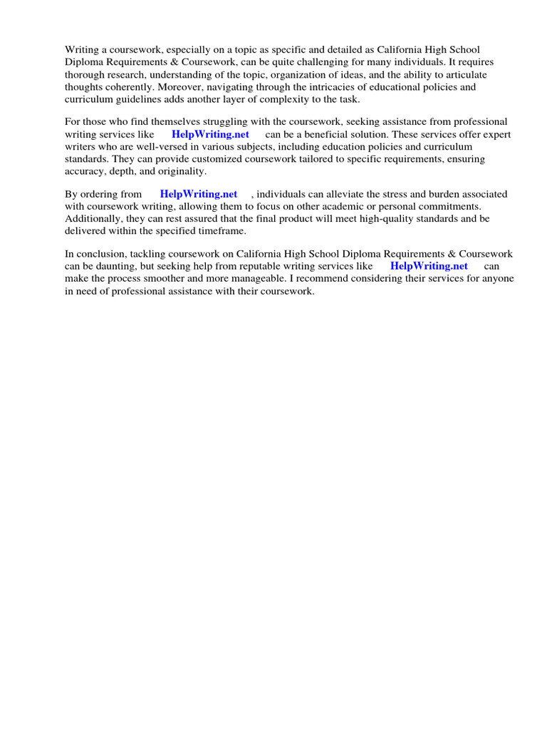 California High School Diploma Requirements Coursework | PDF