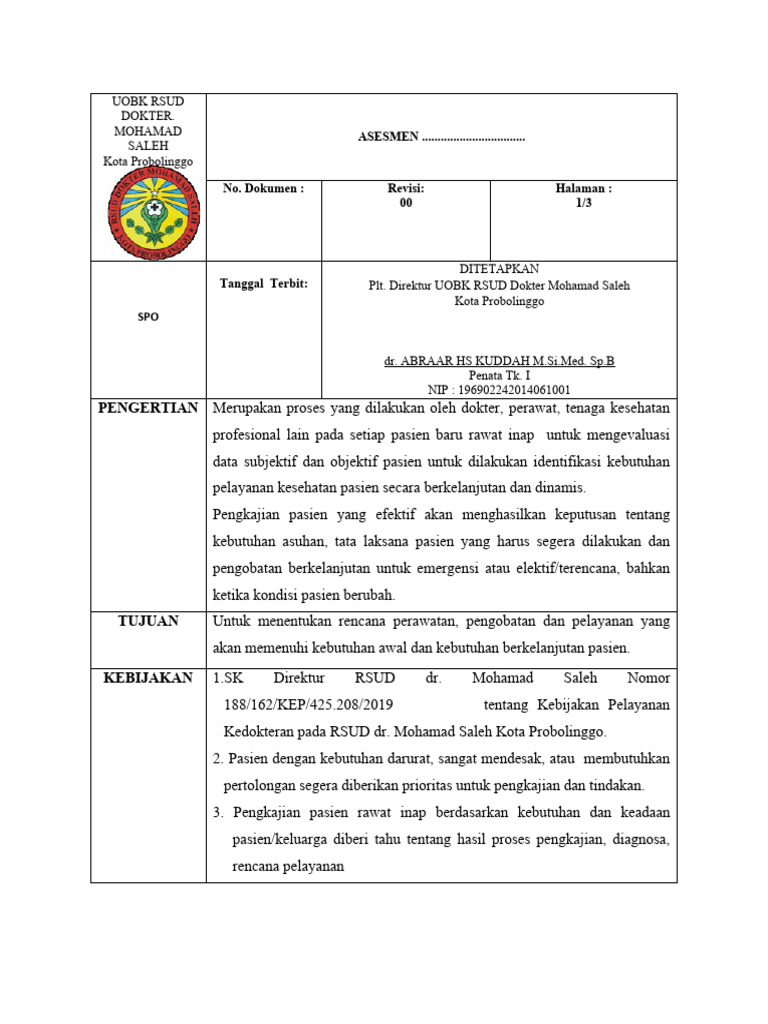 0 Spo Asesmen Form | PDF