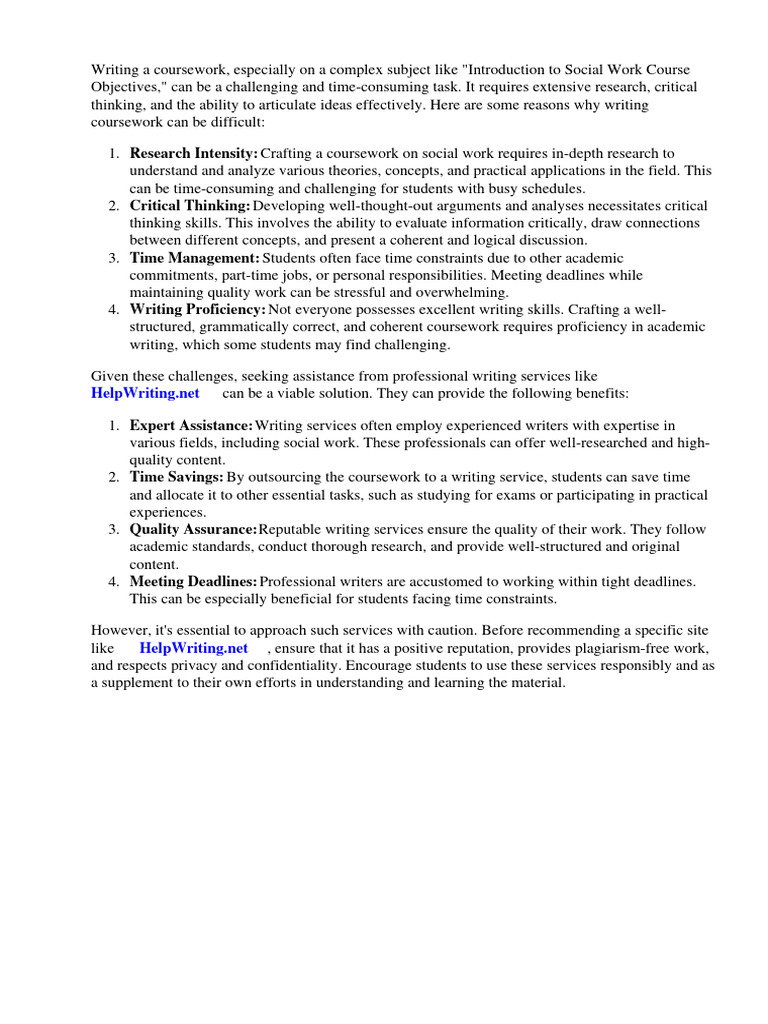 Introduction To Social Work Course Objectives | Download Free PDF ...