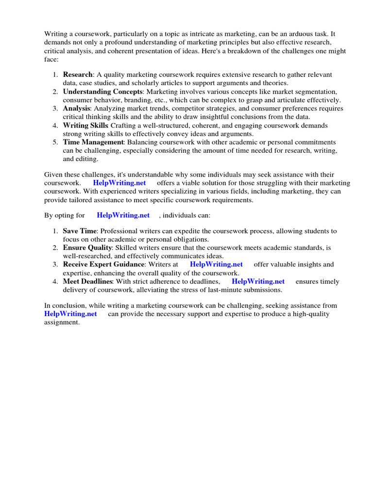 Writing Marketing Coursework | PDF