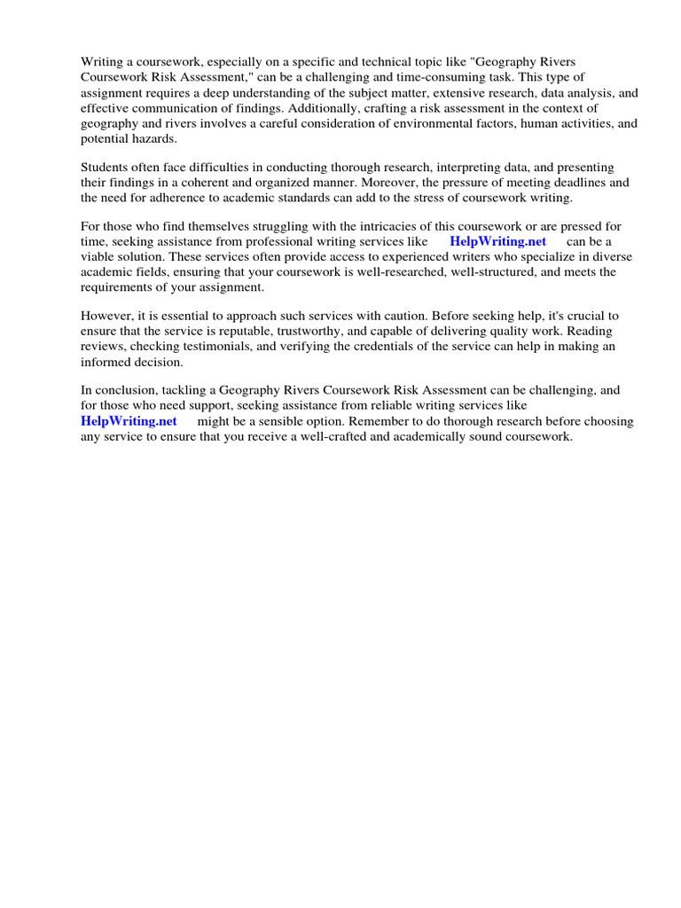 Geography Rivers Coursework Risk Assessment | PDF