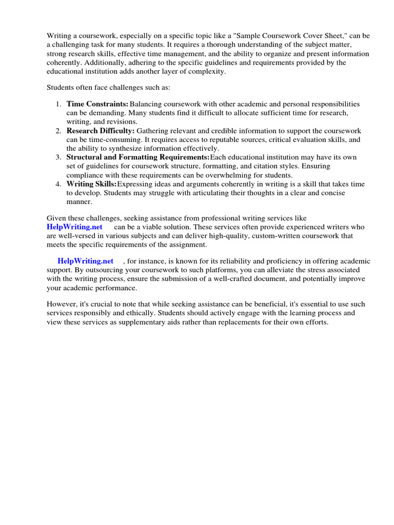 Sample Coursework Cover Sheet | PDF