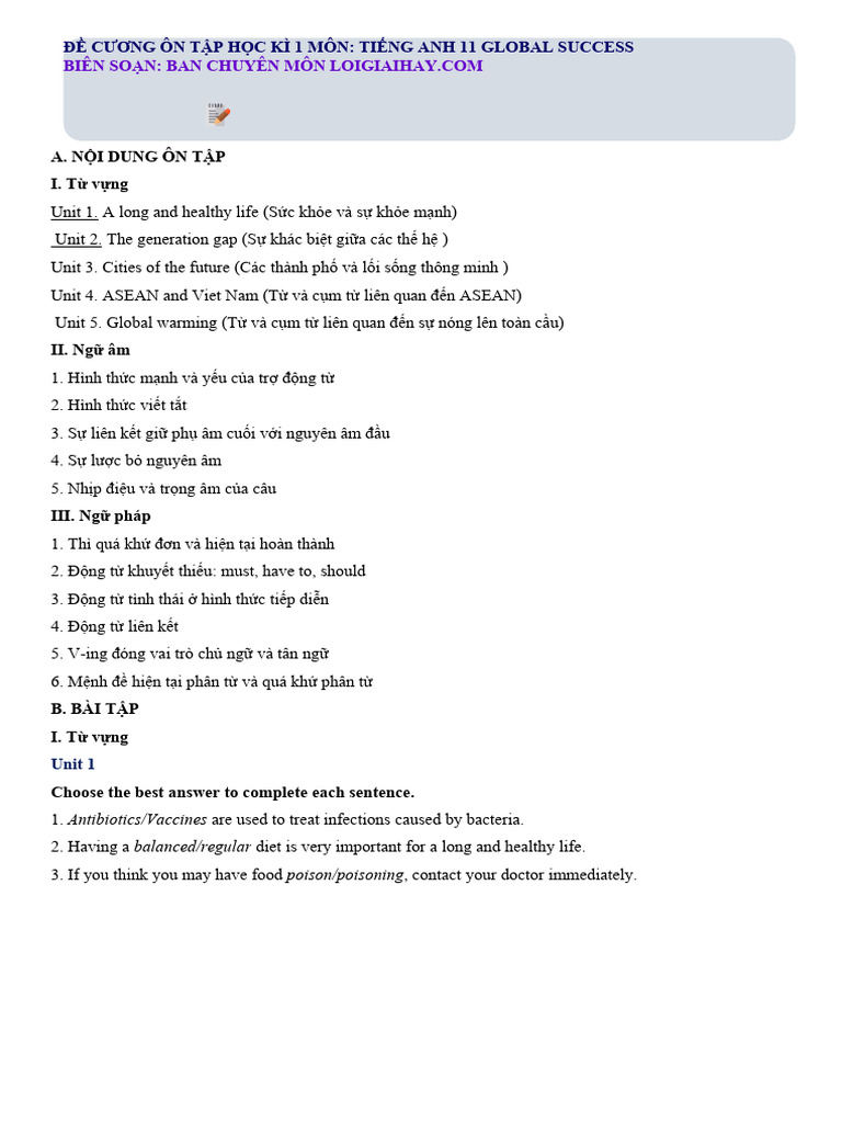 Đề Cương Cuối HK1 | PDF