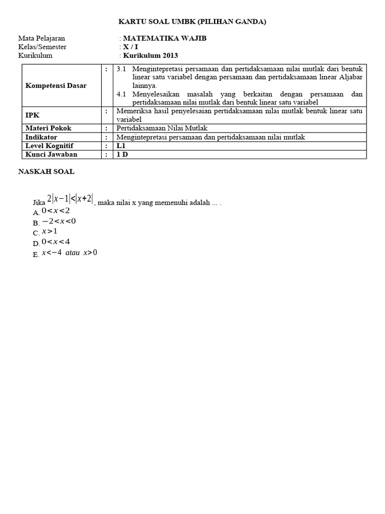 KARTU SOAL UM Matematika Jelita Fix | PDF | Metode & Bahan Ajar