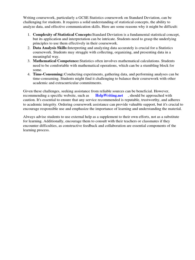 Gcse Statistics Coursework Standard Deviation | PDF