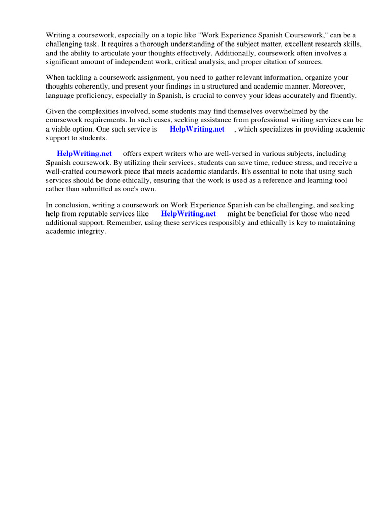 Work Experience Spanish Coursework | PDF | Linked In | Facebook