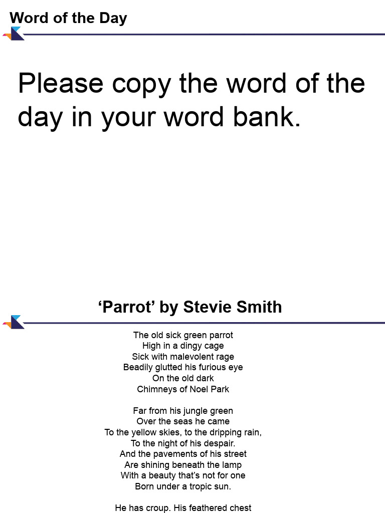 Analysis of "Parrot" by Stevie Smith | PDF | Language Arts & Discipline ...