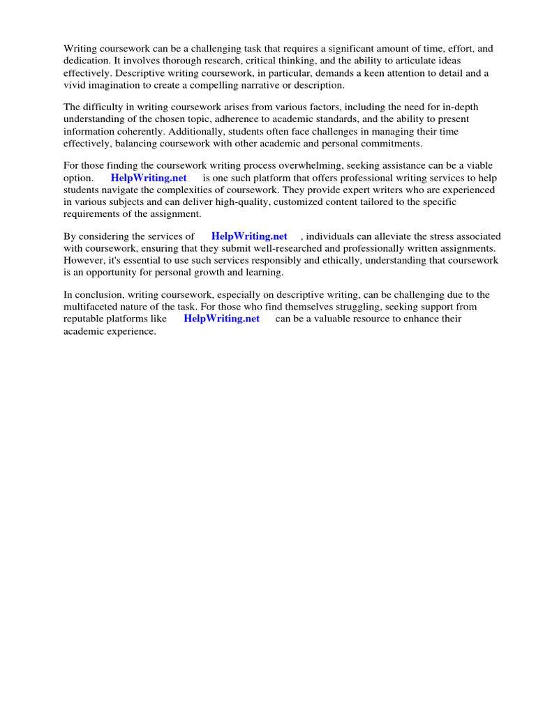 Descriptive Writing Coursework Guide | PDF