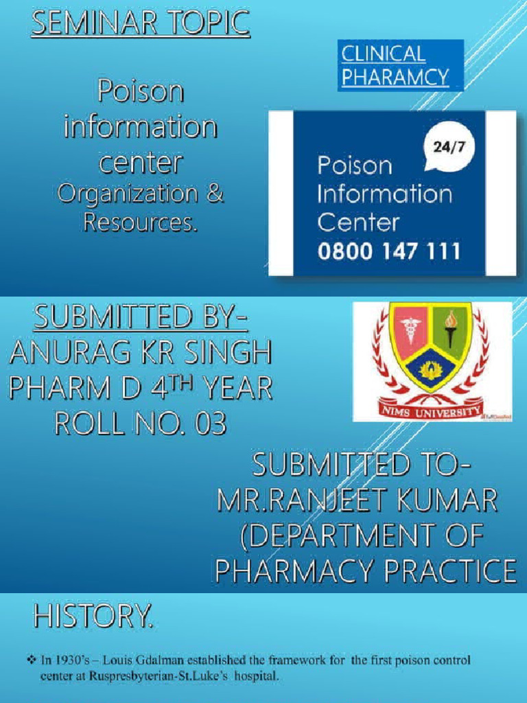 On Poison Information Center Organisation and Resource | PDF