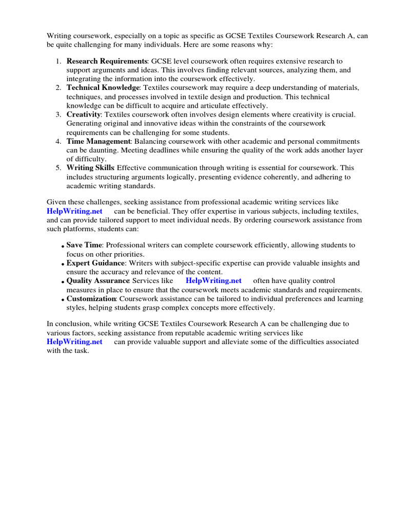 Gcse Textiles Coursework Research Analysis Pdf