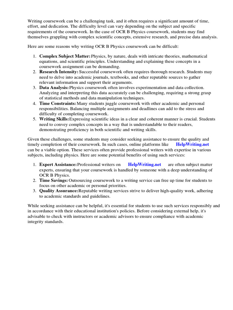 Ocr B Physics Coursework Guide | PDF