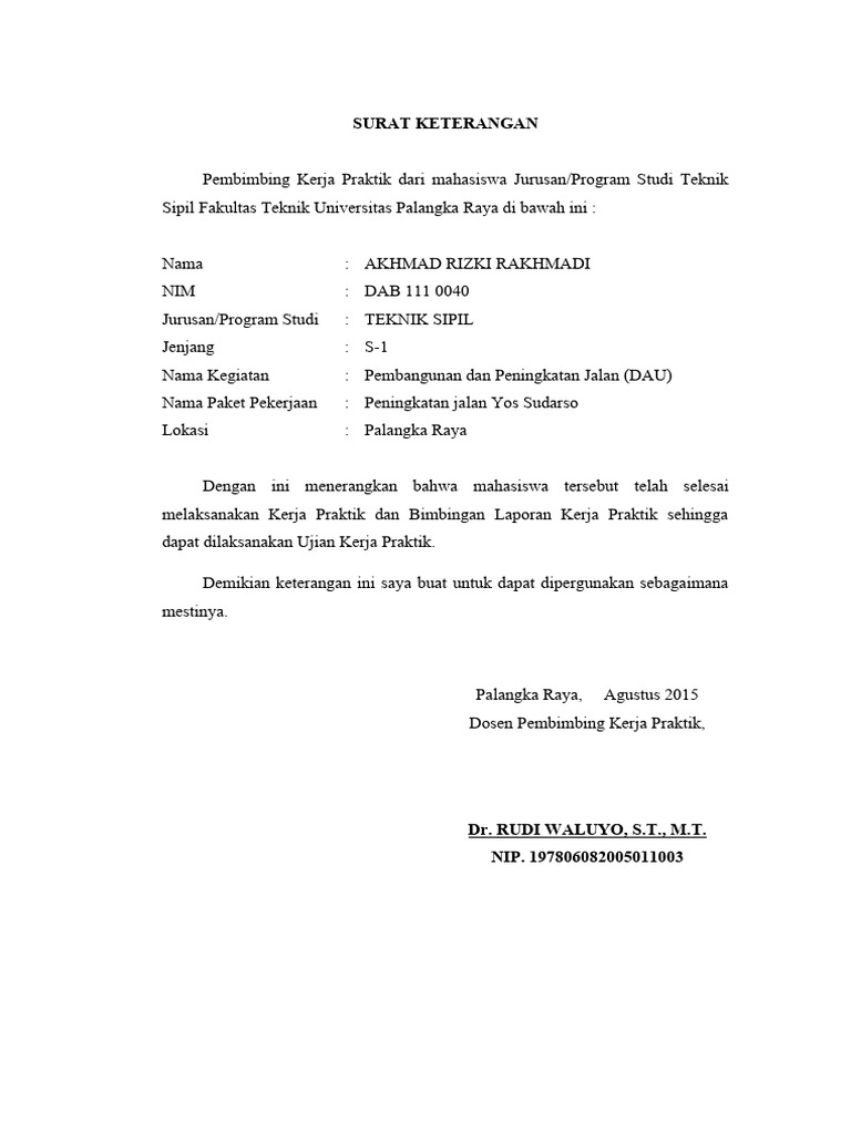 Surat Keterangan Selesai KP | PDF
