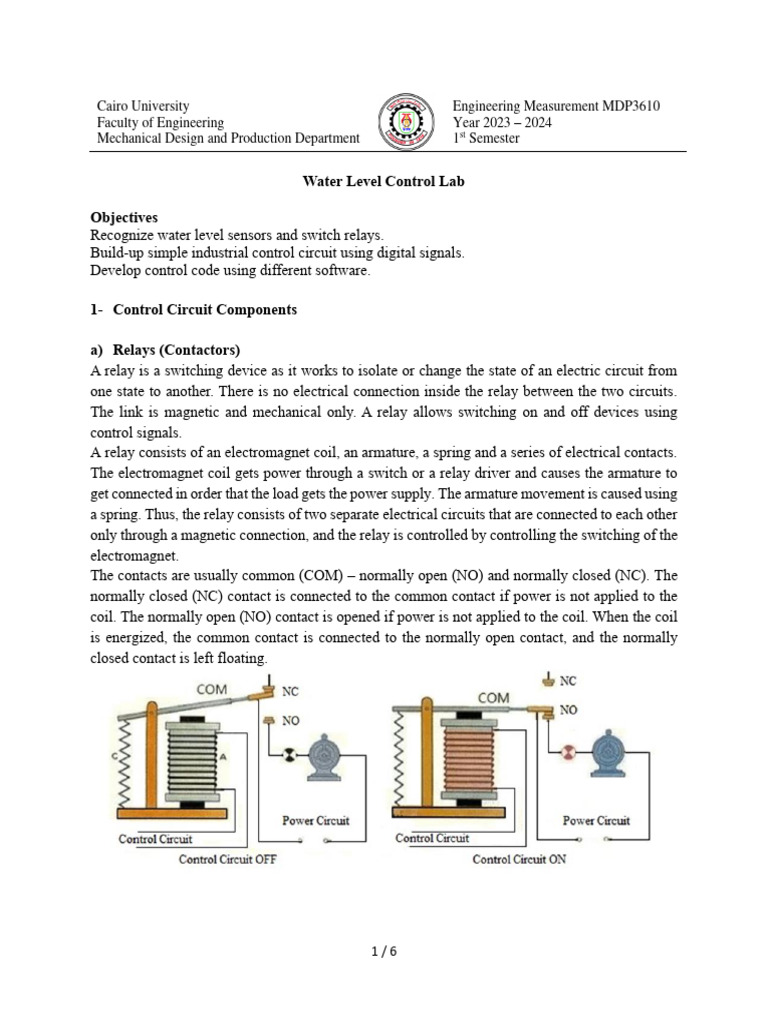 Water Level Control Lab | Download Free PDF | Relay | Switch