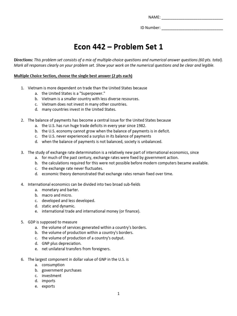 Econ 442 - Problem Set 1 | PDF